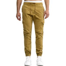 Cargohose INDICODE "INLevi", Herren, Gr. L, N-Gr, braun (amber), Web, Obermaterial: 98% Baumwolle, 2% Elasthan, unifarben, regular fit kn&ouml;chellang, Hosen Cargohose, mit seitlichen Cargotaschen und elastischen B&uuml;ndchen