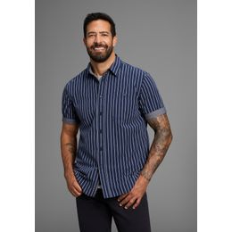 MAN'S WORLD Kurzarmhemd MAN'S WORLD, Herren, Gr. 5XL (51/52), N-Gr, marine gestreift, Web, Obermaterial: 100% Baumwolle, gestreift, comfort fit h&uuml;ftlang, Aufschlag, Hemden, modern gestreift
