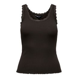 Tanktop Only "ONLSARA – Tanktop mit Spitzendetail am Ausschnitt", Damen, Gr. L, chocolate torte, Jersey, Obermaterial: 94% Baumwolle, 6% Elasthan, unifarben, regular fit normal, Rundhals, Tops, regular fit, modisch, Jersey, Rippware, Rundhals