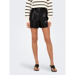 Shorts Only "ONLSMOOTH HW FAUX LEA SHORTS CC PNT", Damen, Gr. XS (34), N-Gr, schwarz, Web, Obermaterial: 100% Polyester, unifarben, regular fit kurz, Hosen Shorts