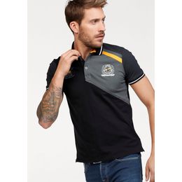 Poloshirt Bruno Banani, Herren, Gr. S (44/46), schwarz, Piqué, Obermaterial: 95% Baumwolle, 5% Elasthan, bestickt, mehrfarbig, körpernah, Shirts, Kurzarm, körpernahe Passform, unifarben, mit Polokragen