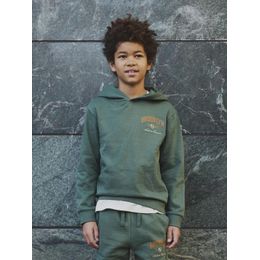 Kapuzensweatshirt name it "NKMNEWI LS NREG SWEAT WH BRU", Jungen, Gr. 134/140, garden topiary, Sweatware, Obermaterial: 100% Baumwolle, bedruckt, normal, Rippbündchen, Sweatshirts