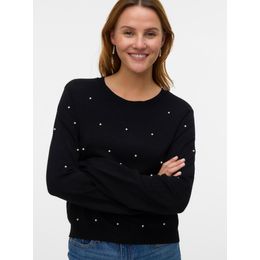 V&eacute;ro Moda Rundhalspullover VERO MODA "VMGLORY PEARL LS O-NECK PULLOVER BOO", Damen, Gr. XS, schwarz, Strick, Obermaterial: 80% Viskose, 20% Nylon, unifarben, regular fit, Rundhals, Rippstrickb&uuml;ndchen, Pullover Rundhalspullover
