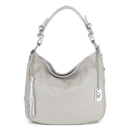 Anna Morellini Leder-Schultertasche "Fiorella" in Grau - (B)30 x (H)27 x (T)9 cm - 79% | Damen-taschen