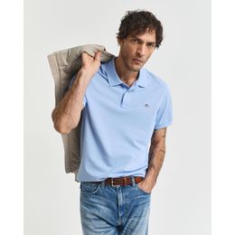 Poloshirt Gant "REG SHIELD SS PIQUE POLO", Herren, Gr. 4XL, blau (capri blau), Jersey, Obermaterial: 100% Baumwolle, unifarben, regular fit hüftlang, hoch geschlossener Ausschnitt, Bündchen, Shirts, mit Logo und Flachstrickkragen 100% Baumwolle Pique