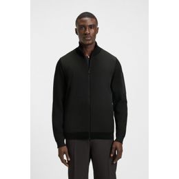 Hybridjacke BOSS Green "Momentum", Herren, Gr. L, schwarz (schwarz001), Web, Obermaterial: 48% Polyester, 39% Schurwolle, 11% Polyamid, 2% Elasthan, unifarben, regular fit hüftlang, hoch geschlossener Ausschnitt, Bündchen, Jacken, regular fit, mit Stehkragen