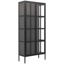 Xora Vitrine, Schwarz, Metall, 3 F&auml;cher, 80x180x35 cm, Typenauswahl, stehend, Wohnzimmer, Wohnw&auml;nde, Vitrinenschr&auml;nke