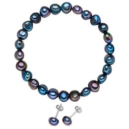 Valero Pearls Schmuckset &raquo;Set: X746&laquo; (3 tlg.) aus S&uuml;&szlig;wasser-Zuchtperlen dunkelblau Set aus Perlen-Armband und Perlen-Ohrsteckern
