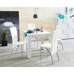 Inosign Essgruppe »LynnNico« Set: Esstisch 80 x 80 cm und 4 Stühle mit pflegeleichtem Kunstleder Weiß / weiß +