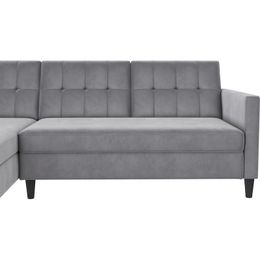 DOREL HOME Ecksofa »Hartford II« mit Bettfunktion und Stauraum, Recamiere beidseitig montierbar grau