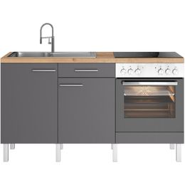 Optifit K&uuml;che &raquo;Lilly&laquo; Breite 160 cm, wahlweise mit E-Ger&auml;ten K&uuml;che: grau + Front: anthrazit matt + Korpus: anthrazit + Arbeitsplatte:...