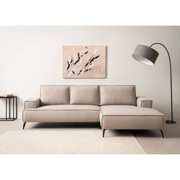 Andas Ecksofa »TVINNU, L-Form, 275cm, in Cord und Leinenoptik« wahlweise Recamiere rechts/links, schwarze Füße, bequemer Sitzkomfort hellbeige