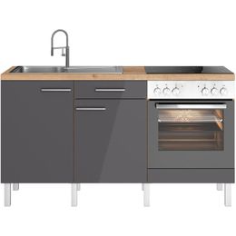 Optifit K&uuml;che &raquo;Lilly&laquo; Breite 160 cm, wahlweise mit E-Ger&auml;ten K&uuml;che: grau + Front: anthrazit lackiert + Korpus: wildeichefarben + Arbeitsplatte:...