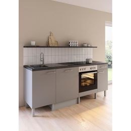 Optifit K&uuml;che &raquo;Lilly&laquo; Breite 210, wahlweise mit E-Ger&auml;ten K&uuml;che: grau + Front: basaltgrau + Korpus: basalt grau + Arbeitsplatte: Black Stone