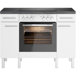 Optifit K&uuml;che &raquo;Lilly&laquo; Breite 120, wahlweise mit E-Ger&auml;ten K&uuml;che: wei&szlig; + Front: wei&szlig; + Korpus: wei&szlig; + Arbeitsplatte: Black Stone