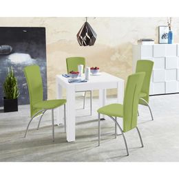 Inosign Essgruppe »LynnNico« Set: Esstisch 80 x 80 cm und 4 Stühle mit pflegeleichtem Kunstleder Weiß / grün +