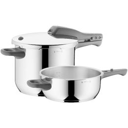 WMF Schnellkochtopf »Perfect One Pot, Dampfkochtopf 6, 5l + 3l, großes Kochsignal, Induktion« 1 Druckkochtopf (V 6, 5l, Ø 22cm), 1 Bratpfanne (V 3,...