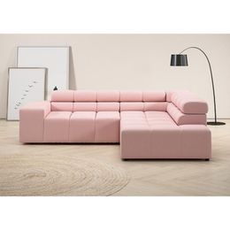 Inosign Ecksofa »Ancona, incl. Kopfteilverstellung + 3 Zierkissen, L-Form, Breite 249cm« wahlweise motorische Sitztiefenverstellung, B/T(H:...