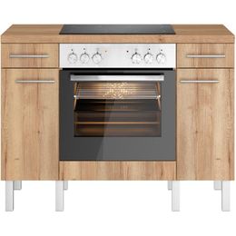 Optifit K&uuml;che &raquo;Lilly&laquo; Breite 120, wahlweise mit E-Ger&auml;ten K&uuml;che: natur + Front: wildeiche + Korpus: wildeichefarben + Arbeitsplatte:...