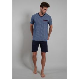 Götzburg GÖTZBURG Shorty »Manhattan« 2 Stk. tlg., Kurzarm, V-Ausschnitt, kurze Hose, Baumwolle, weich blau-dunkel-uni 64 (6XL) 64 (6XL) Kurzer Herren Pyjama...