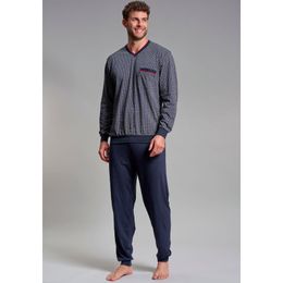 Götzburg GÖTZBURG Pyjama »Manhattan« 2 Stk. tlg., Langarm, V-Ausschnitt, lange Hose, V-Ausschnitt, Baumwolle navy 56 (XXL) 56 (XXL) Herren-Schlafanzug von...