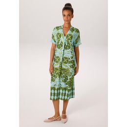 Aniston CASUAL Sommerkleid mit extravagantem, grafischen Druck t&uuml;rkis-oliv-moosgr&uuml;n 38 - N-Gr N-Gr 38 Kleid aus weich fallender Viskose