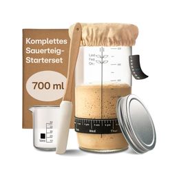 Praknu Sauerteig Starter Set aus Glas (700 ml) Komplett-Set mit Anleitung | Gr.: onesize