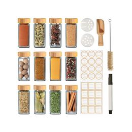 Praknu Gew&uuml;rzgl&auml;ser Eckig mit Bambusdeckel - 12er Set - Gew&uuml;rz Organizer - | Gr.: onesize