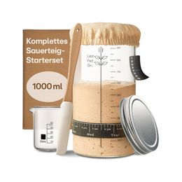 Praknu Sauerteig Starter Set aus Glas (1000ml) Komplett-Set mit Anleitung | Gr.: onesize