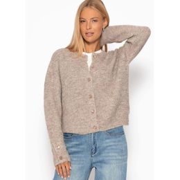 SASSYCLASSY Cardigan mit Pailletten und Lurex in Taupe | Gr.: S