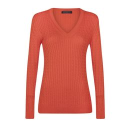 Felix Hardy Feinstrick Zopfmuster V-Ausschnitt Pullover in Granatapfel | Gr.: L