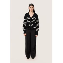 Soaked in Luxury Strickjacke SLSpina Gerade Passform in Black w White Stripe | Gr.: L