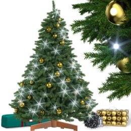 Casaria Künstlicher Weihnachtsbaum Premium 150cm + Kugeln Gold + Lichterkette kaltweiß