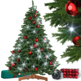 Casaria Künstlicher Weihnachtsbaum Premium 150cm + Kugeln Rot + Lichterkette kaltweiß