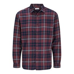 Jack & Jones PlusSize Langarmhemd "JJJOSHUA FALL FLANNEL SHIRT LS PLS", Herren, Gr. 4XL, N-Gr, rot (vineyard wine), Web, Obermaterial: 60% Baumwolle, 40% Polyester, JACK & JONES PLUSSIZE, unifarben, slim fit, 2-Knopf-Manschette, Hemden