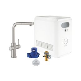 Grohe L-Auslauf Set Grohe Blue Professional, mit Grohe Blue Einhand-Sp&uuml;ltischbatterie, Supersteel, herausziehbarer Mousseurausl. 31326DC2