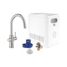 Grohe C-Auslauf Set Grohe Blue Professional, mit Grohe Blue Einhand-Sp&uuml;ltischbatterie, Supersteel, herausziehbarer Mousseurausl. 31325DC2