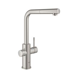 Grohe Starter Kit Grohe Blue Home, L-Auslauf, herausziehbarer Mousseurauslauf, Supersteel, Einlochmontage 31539DC0