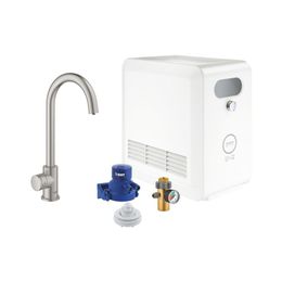 Grohe C-Auslauf Set Grohe Blue Professional, Supersteel, mit Grohe Blue Mono Armatur mit Filterfunktion, Einlochmontage 31302DC2
