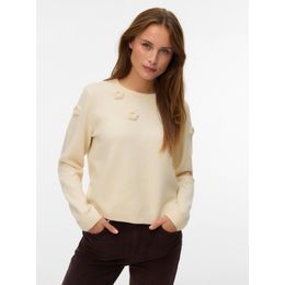 Véro Moda Rundhalspullover VERO MODA "VMROSE LS O-NECK PULLOVER BOO", Damen, Gr. L, beige (birch detail:melange), Strick, Obermaterial: 97% Polyester, 3% Elasthan, meliert, regular fit, Rundhals, Rippstrickbündchen, Pullover