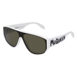 Alexander McQueen AM0386S | Herren-Sonnenbrille | Fassung: Vollrand, Monoscheibe, Kunststoff, Weiß Glänzend | Glasfarbe: G15
