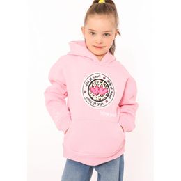 Hoodie Zwillingsherz ""Kelly-Kids"", Mädchen, Gr. 134/140, pink, Sweatware, Obermaterial: 50% Baumwolle, 50% Polyester, regular fit hüftbedeckend, V-Ausschnitt, Sweatshirts, mit rundem Leo Motiv für Mädchen