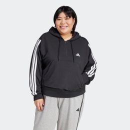Kapuzensweatshirt adidas Sportswear "W 3S FT QZHD IN", Damen, Gr. 1X, schwarz-weiß (schwarz, weiß), Obermaterial: 55% Baumwolle, 36% Polyester, 9% Viskose, Sweatshirts