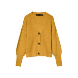 Véro Moda Strickjacke VERO MODA "VMLEA LS V-NECK CUFF CARDIGAN NOOS", Damen, Gr. L, golden spice, Strick, Obermaterial: 100% Polyacryl, unifarben, regular fit normal, V-Ausschnitt, Rippbündchen, Strickjacken, Rippstrick