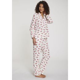 Pyjama Lascana, Damen, Gr. 36/38, weiß (weiß gemustert), Single Jersey, Obermaterial: 100% Baumwolle, gemustert, Basic, loose fit lang, eingesetzt Manschette, Homewear-Sets, mit Alloverprint