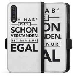 DeinDesign Galaxy A50 Handy Klapph&uuml;lle Handyh&uuml;lle aus Kunst Leder schwarz Flip Case Spruch Sayings Statement Sideflip mit Lasche