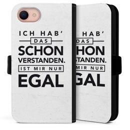 DeinDesign iPhone 17e Handy Klapph&uuml;lle Handyh&uuml;lle aus Kunst Leder schwarz Flip Case Spruch Sayings Statement Sideflip mit Lasche