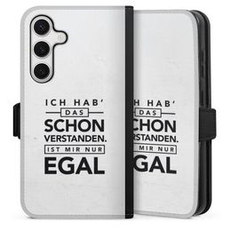 DeinDesign Galaxy S24 Handy Klapph&uuml;lle Handyh&uuml;lle aus Kunst Leder schwarz Flip Case Spruch Sayings Statement Sideflip mit Lasche