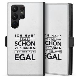 DeinDesign Galaxy S23 Ultra Handy Klapph&uuml;lle Handyh&uuml;lle aus Kunst Leder schwarz Flip Case Spruch Sayings Statement Sideflip mit Lasche