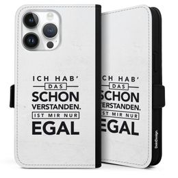 DeinDesign iPhone 14 Pro Max Handy Klapph&uuml;lle Handyh&uuml;lle aus Kunst Leder schwarz Flip Case Spruch Sayings Statement Sideflip mit Lasche